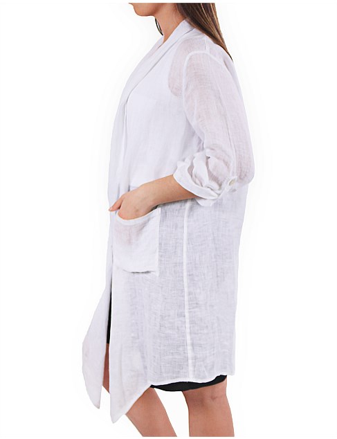 White Linen Gauze Waterfall Jacket – Jennys Shoppe