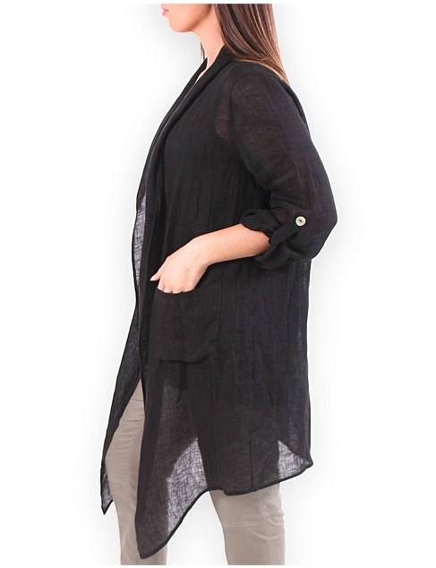 Black Linen Gauze Waterfall Jacket – Jennys Shoppe